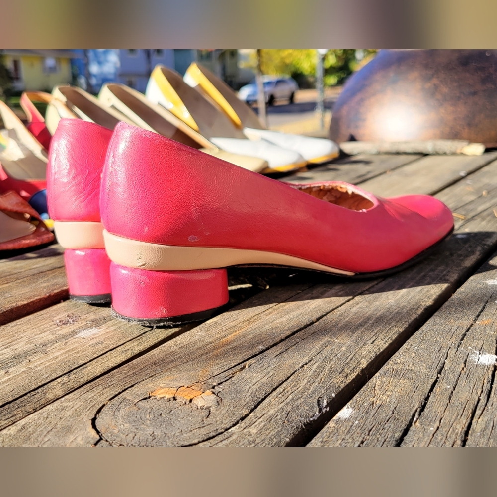 1960s Son Camino Spanish Leather Rounded Block Heel T… - Gem